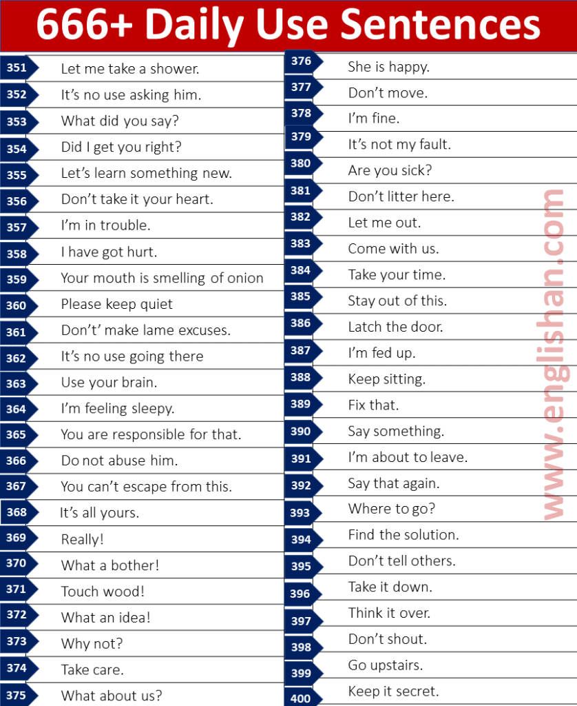 666 Examples of Simple Sentences for Daily Use in English