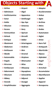 1000+ List of Objects Alphabetically in English • Englishan