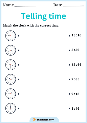 Telling Time Worksheets in English • Englishan
