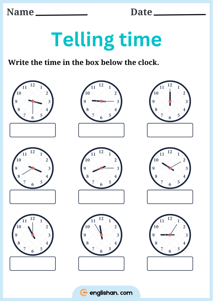 Telling Time Worksheets in English • Englishan