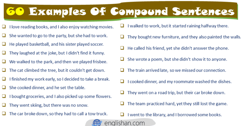 60 Examples of Compound Sentences • Englishan