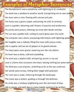 60 Examples of Metaphor Sentences • Englishan