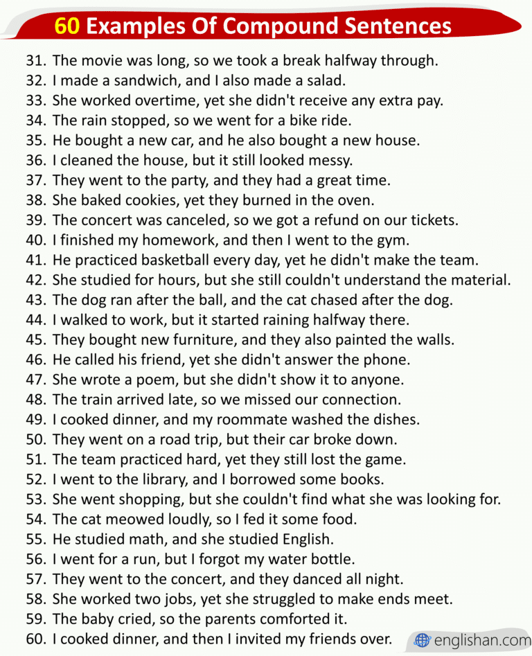 60 Examples of Compound Sentences • Englishan
