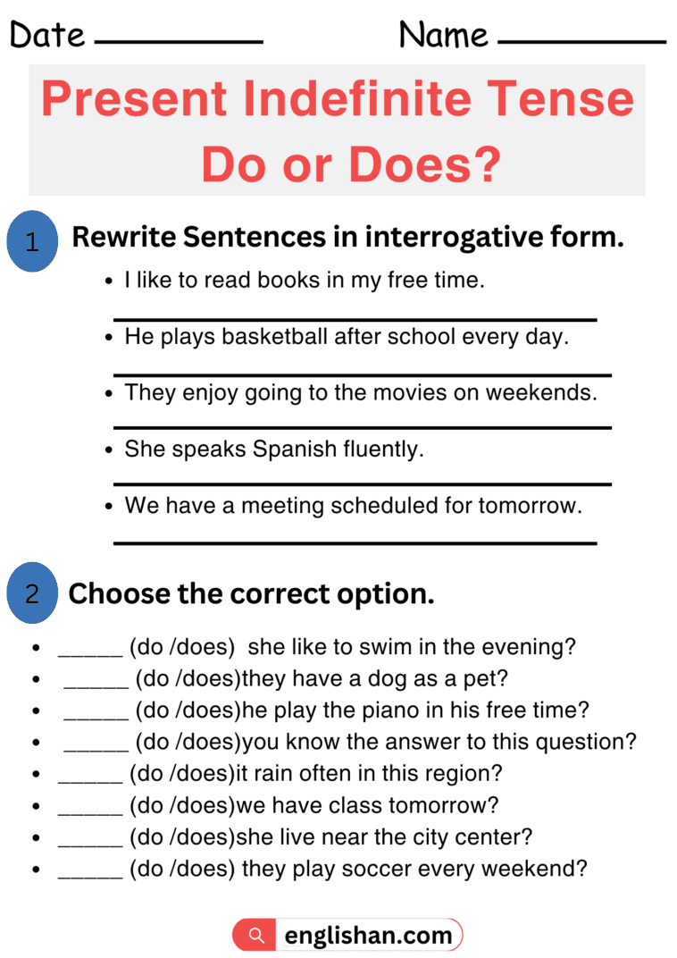 Present Indefinite Tense Worksheets and Exercises • Englishan
