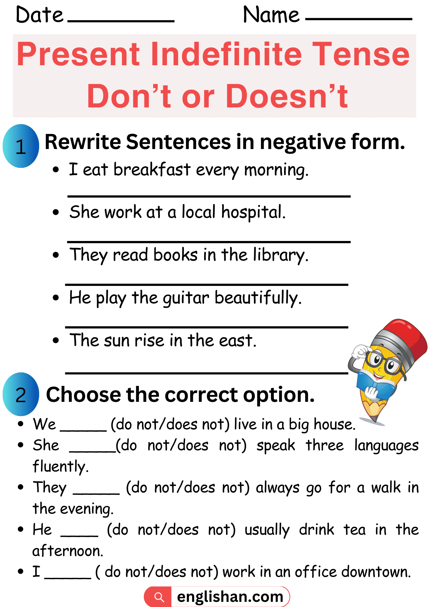 Present Indefinite Tense Worksheets and Exercises