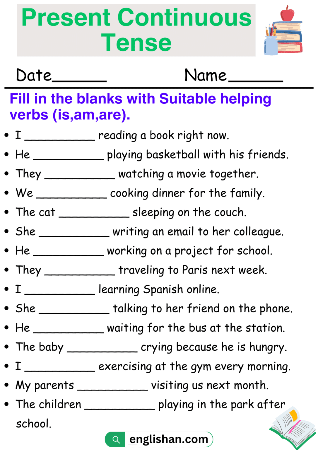 Present Continuous Tense Worksheets And Exercises With Answers Present Continuous Tense Worksheets And Exercises With Answers