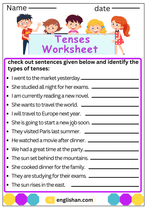 Worksheet Tenses: Use of Tenses in Sentences