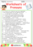 Worksheets of Pronoun: Use of Pronouns in Sentences