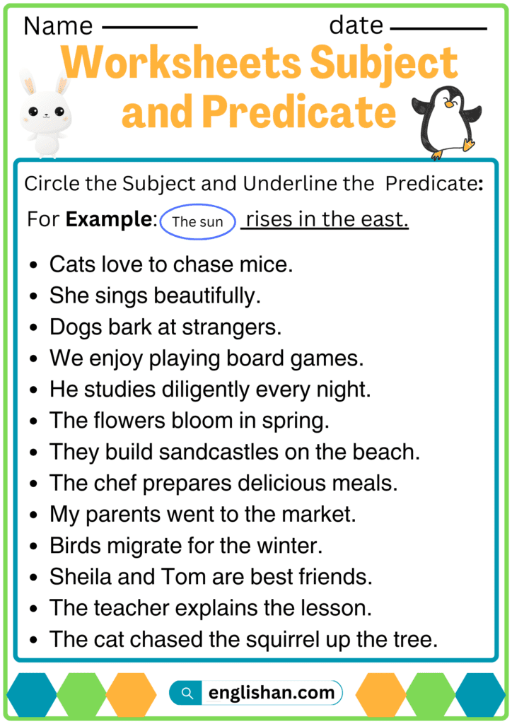 Worksheet Subject and Predicate in English • Englishan