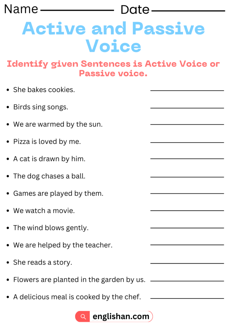 Active and Passive Voice Worksheets with Answers in English