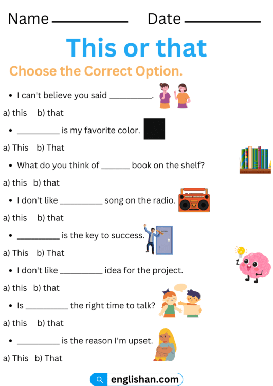 This or that Worksheets and Exercises with Answers in English • Englishan
