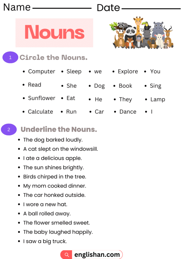 2 Nouns Worksheets with Answers in English • Englishan