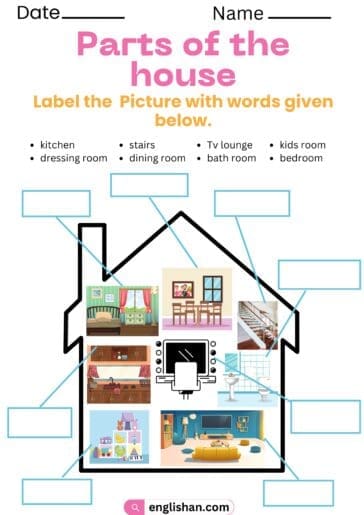Parts of The House Worksheets and Exercises in English