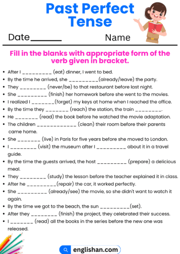 Past Perfect Tense Worksheets and Exercises with Answers • Englishan