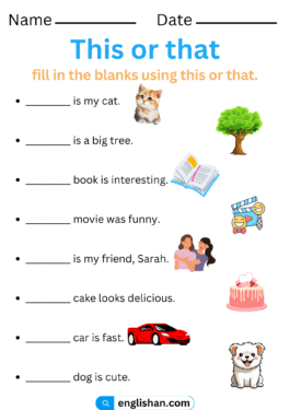 This or that Worksheets and Exercises with Answers in English • Englishan