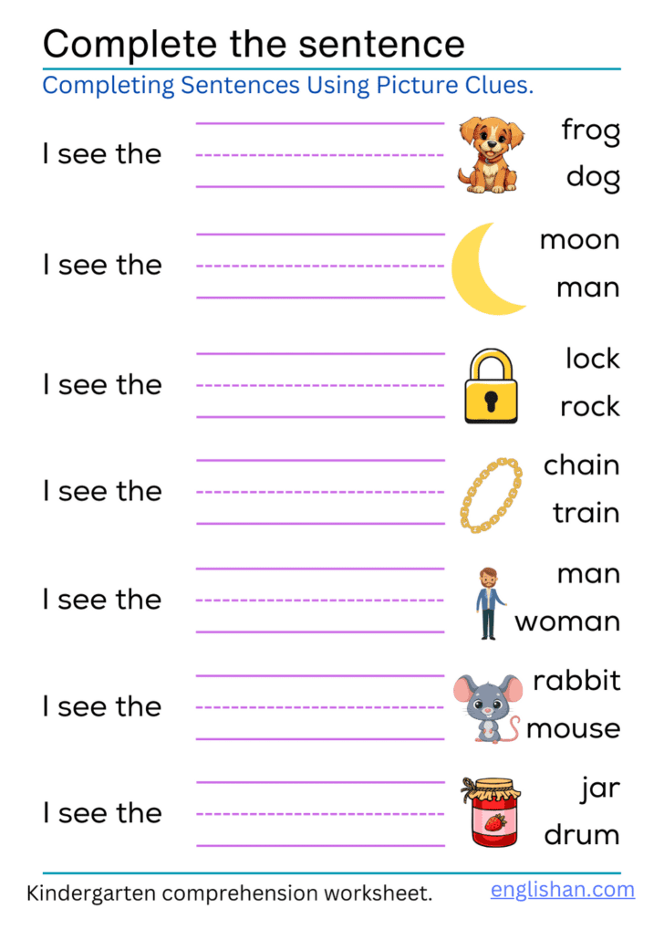Complete the Sentence Worksheet for Kindergarten with Free PDF
