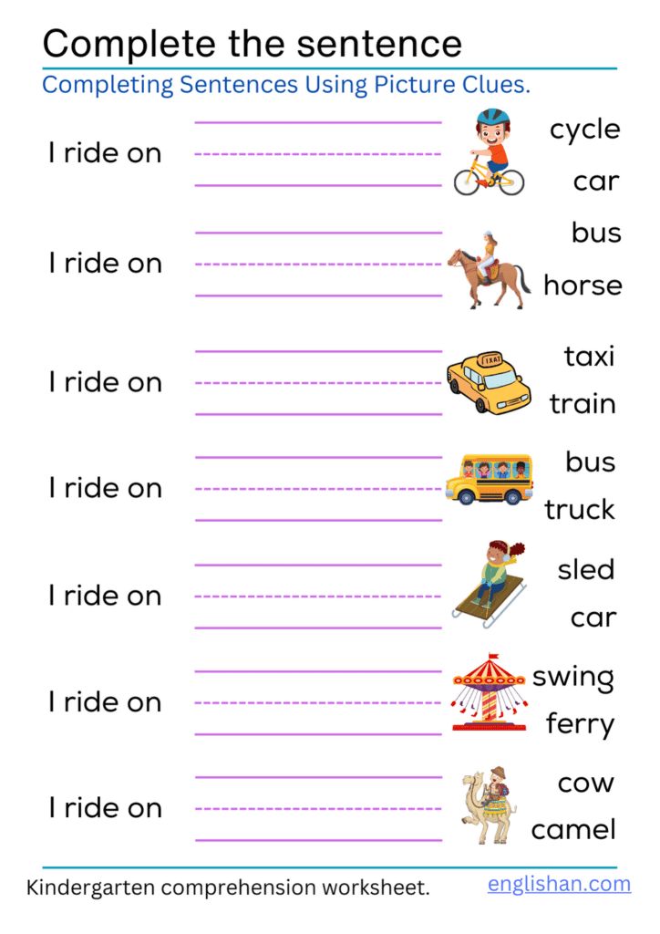 Complete the Sentence Worksheet for Kindergarten with Free PDF