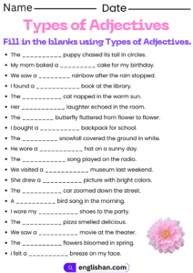 Types of Adjectives Worksheets and Exercises with Answers