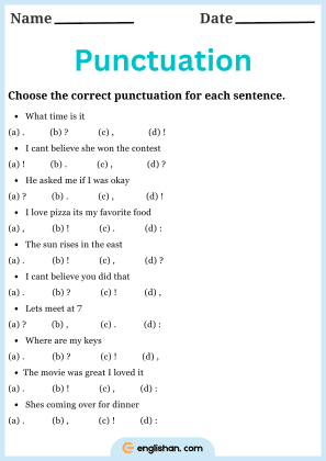 Punctuation Worksheets and Exercises with Answers in English