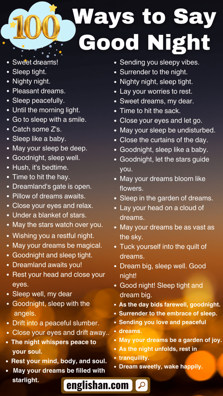 100+ Ways to Say Good Night in English • Englishan
