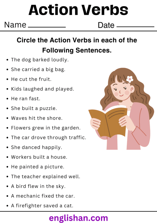 Action Verbs Worksheets and Exercises with Answers in English