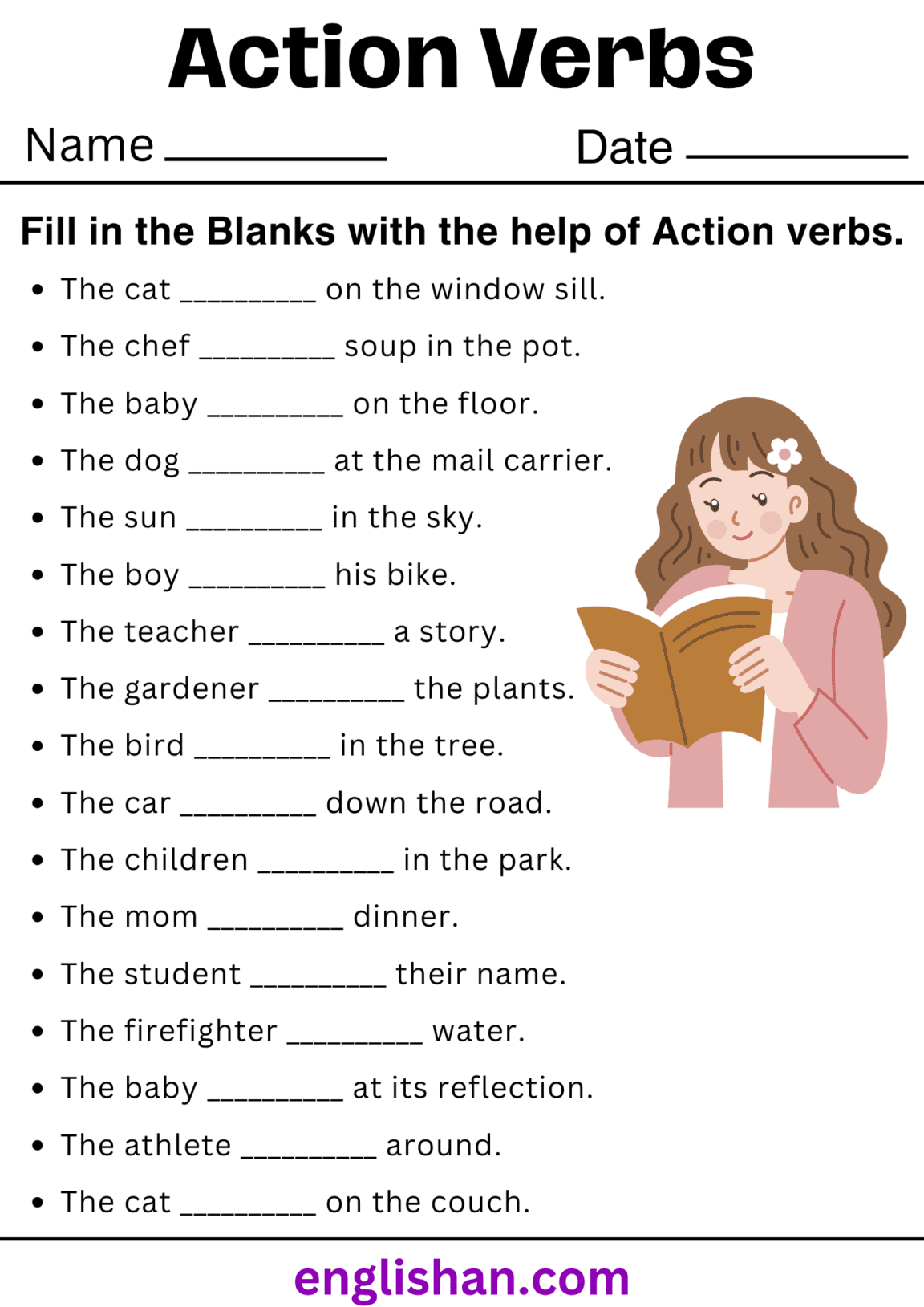 Action Verbs Worksheets and Exercises with Answers in English