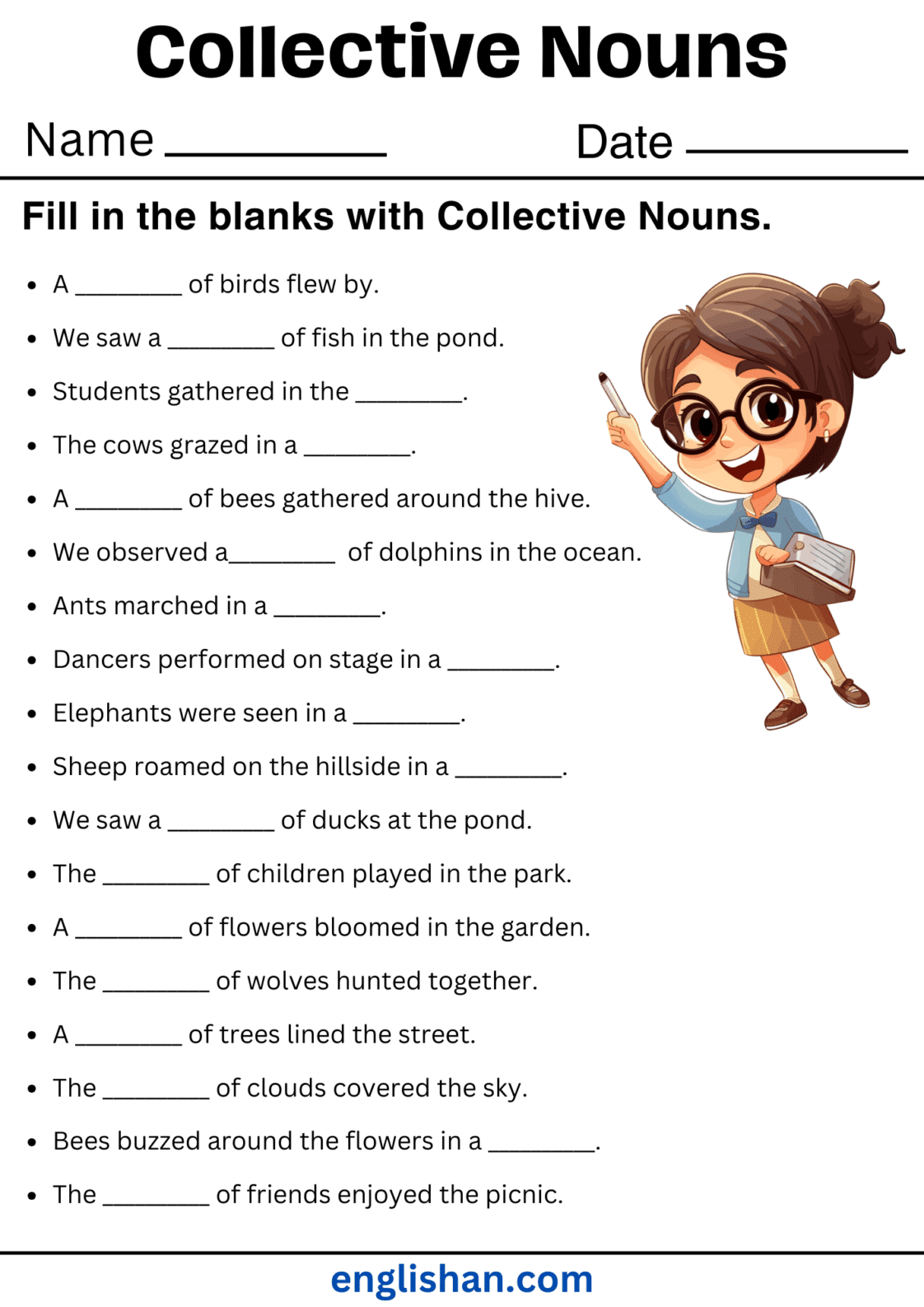 Collective Nouns Worksheets with Answers in English