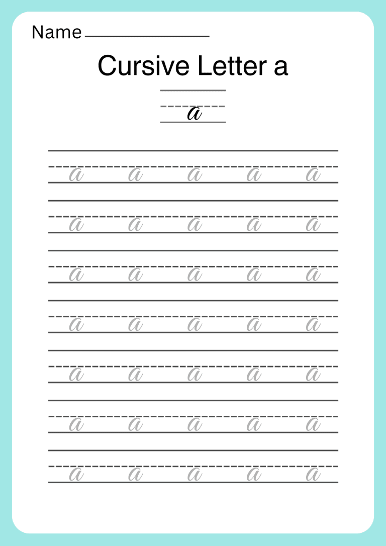Small Letters Cursive Writing Worksheets A to Z