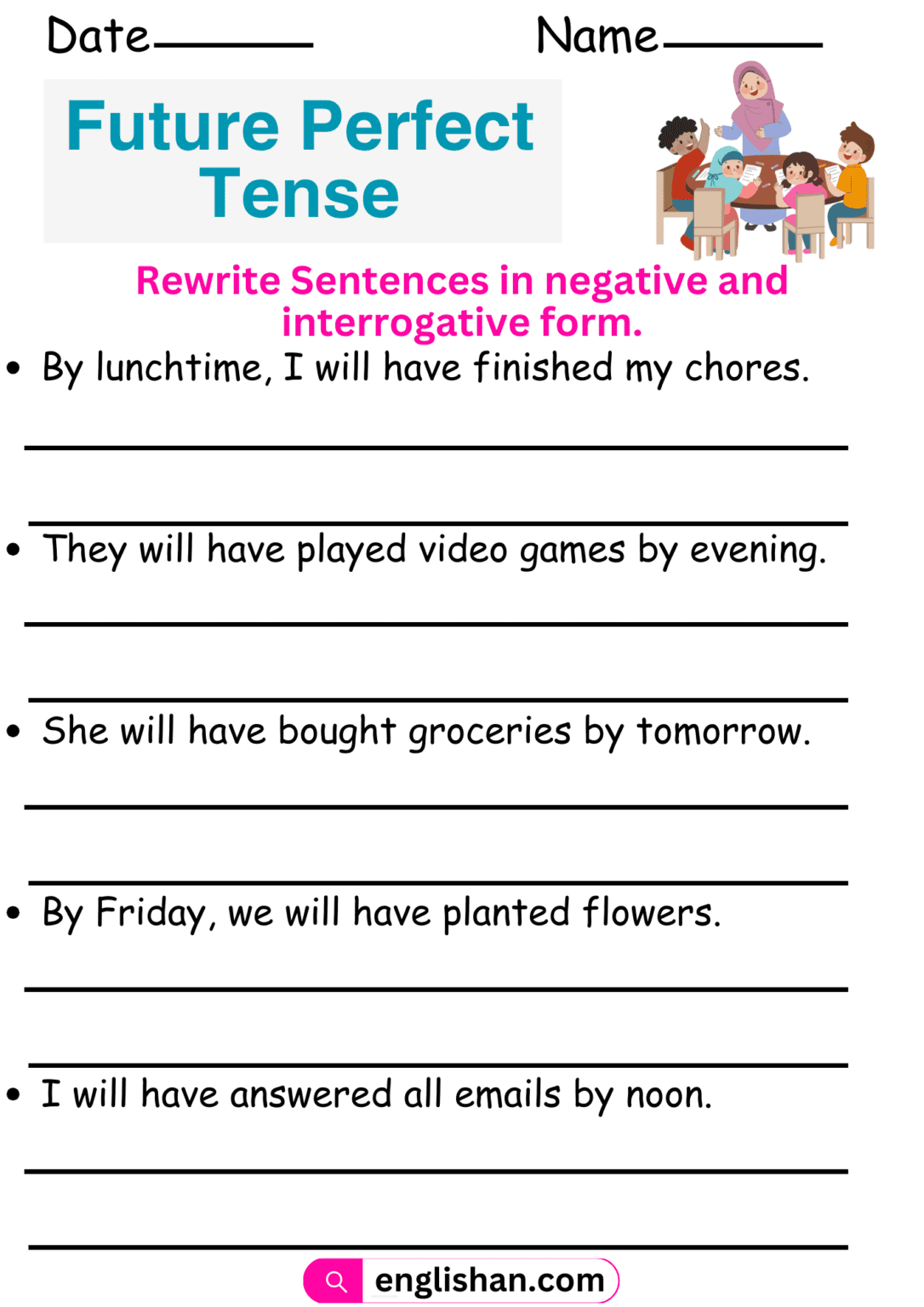 Future Perfect Tense worksheets and Exercises with Answers
