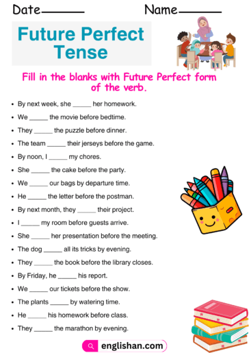 Future Perfect Tense worksheets and Exercises with Answers