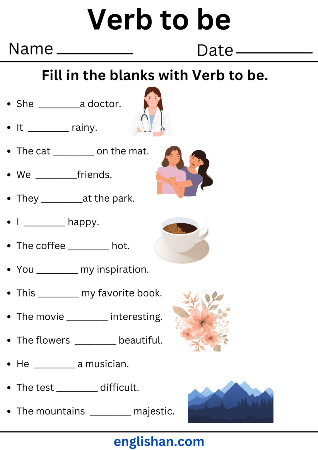 Verb to Be Worksheets and Exercises With Answers in English