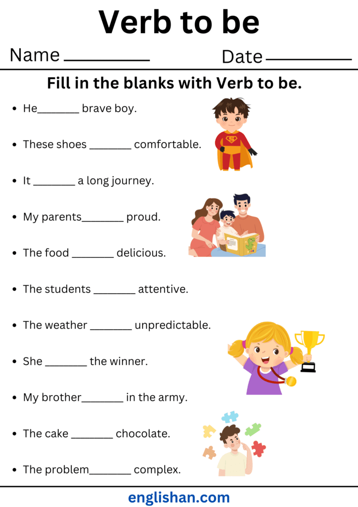 Verb to Be Worksheets and Exercises With Answers in English