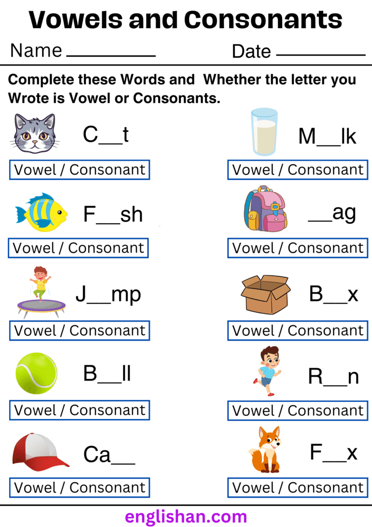 Consonants and Vowels Worksheets and Exercises with Answers