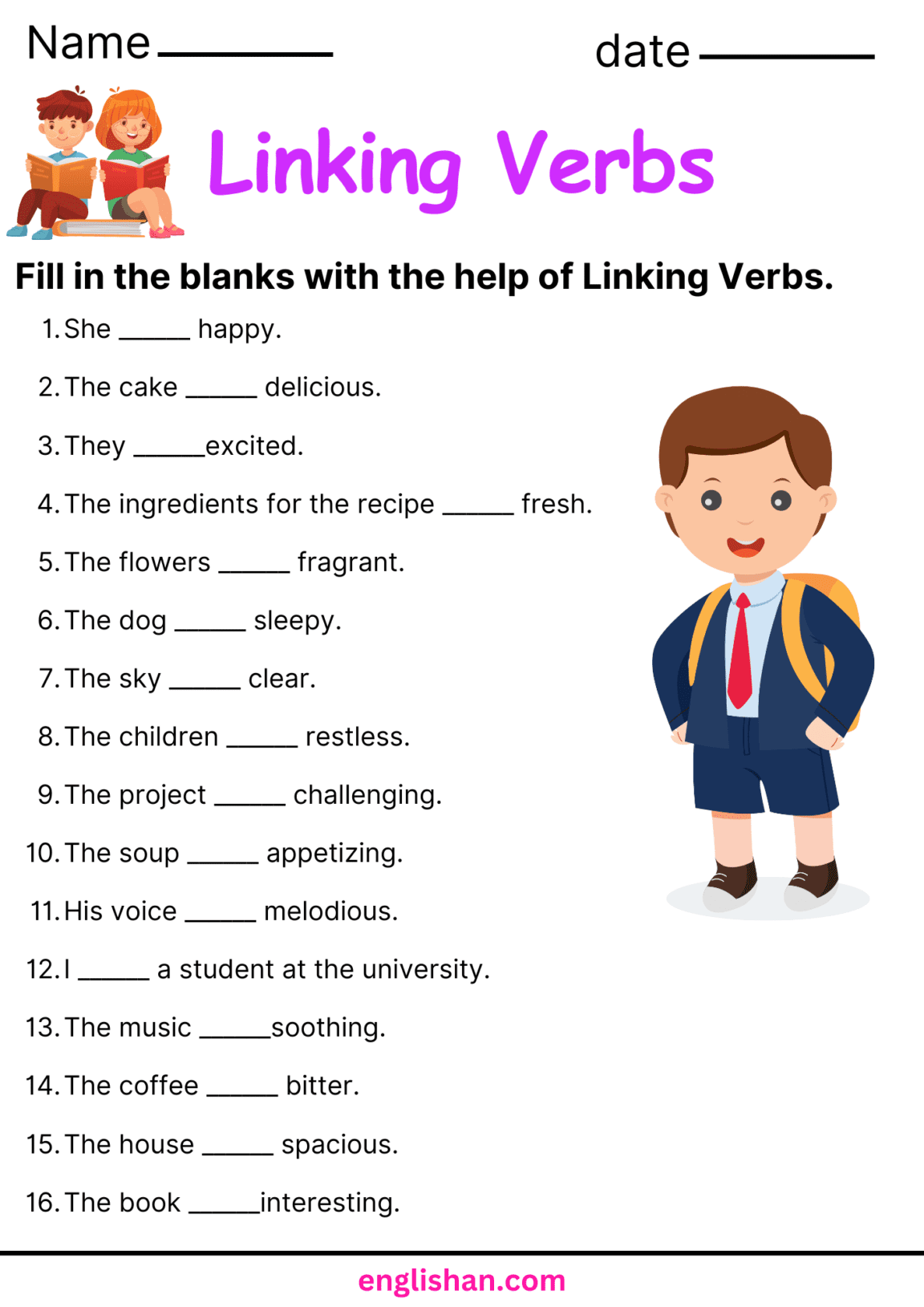 Linking Verbs Worksheets and Exercises with Answers