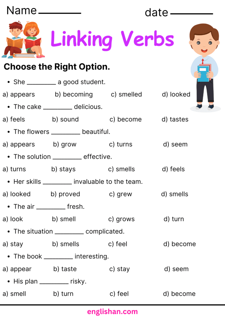 Linking Verbs Worksheets and Exercises with Answers