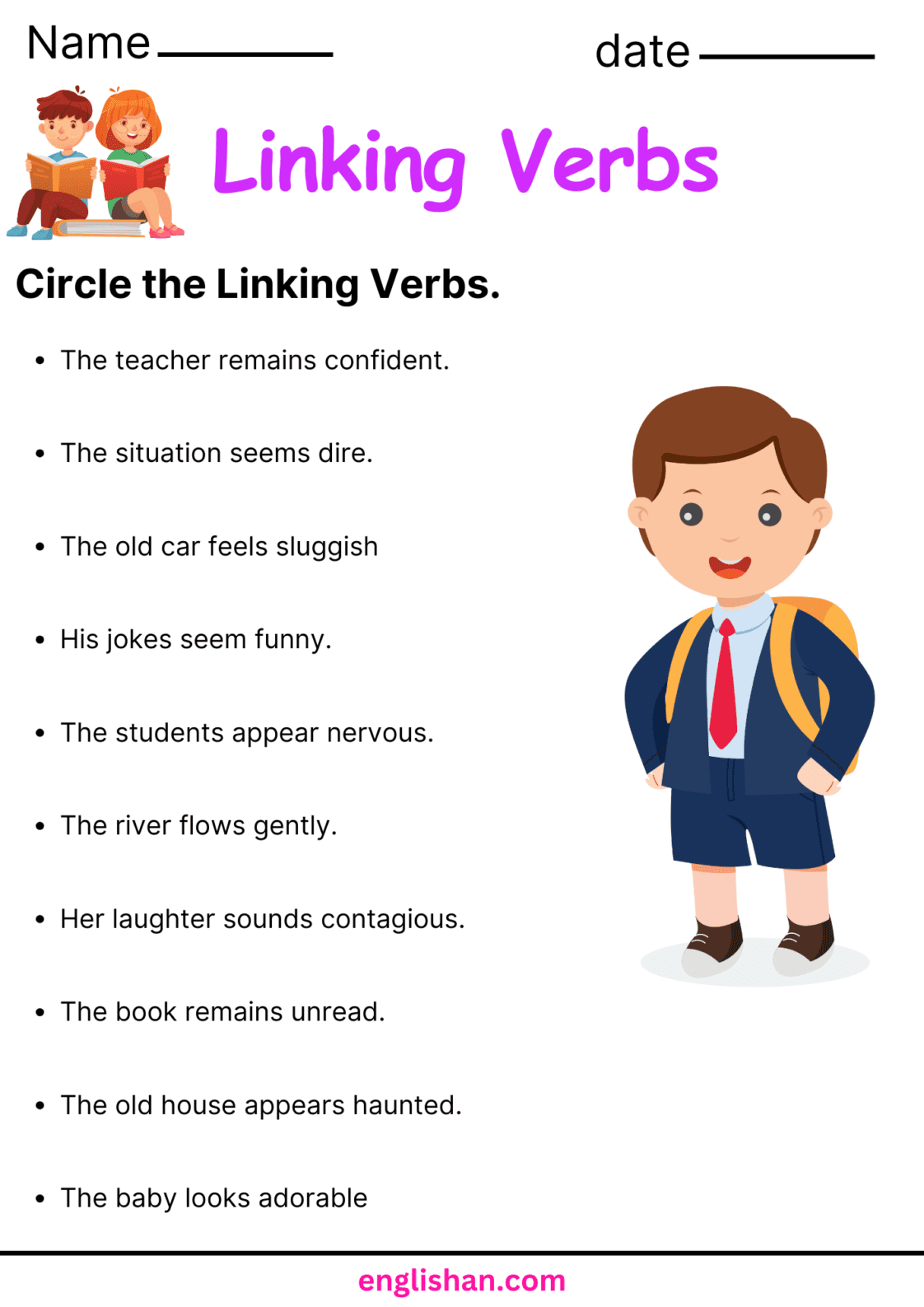 Linking Verbs Worksheets and Exercises with Answers