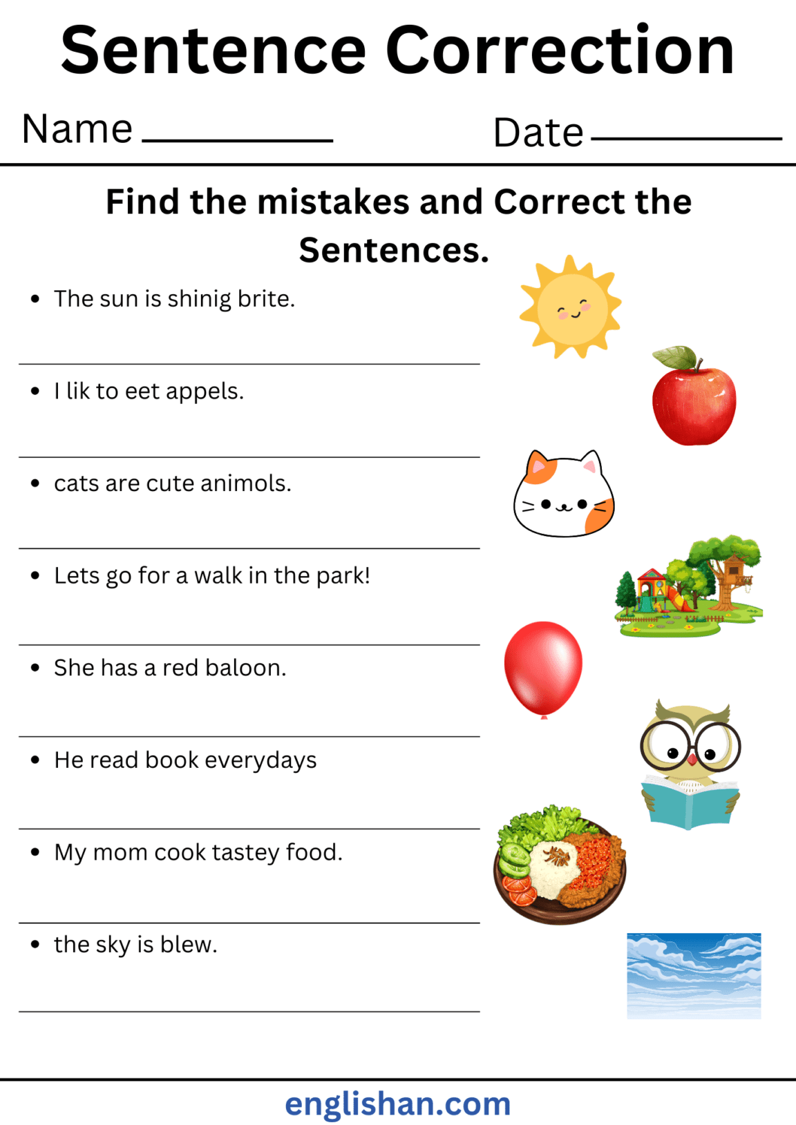 Sentence Correction Worksheets and Exercises with Answers