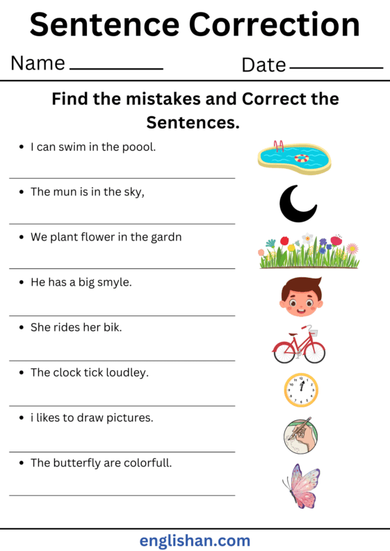 Sentence Correction Worksheets and Exercises with Answers
