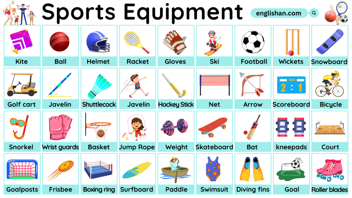 Sports Equipment Vocabulary with images • Englishan
