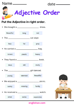 Adjective Order Worksheets and Exercises with Answers