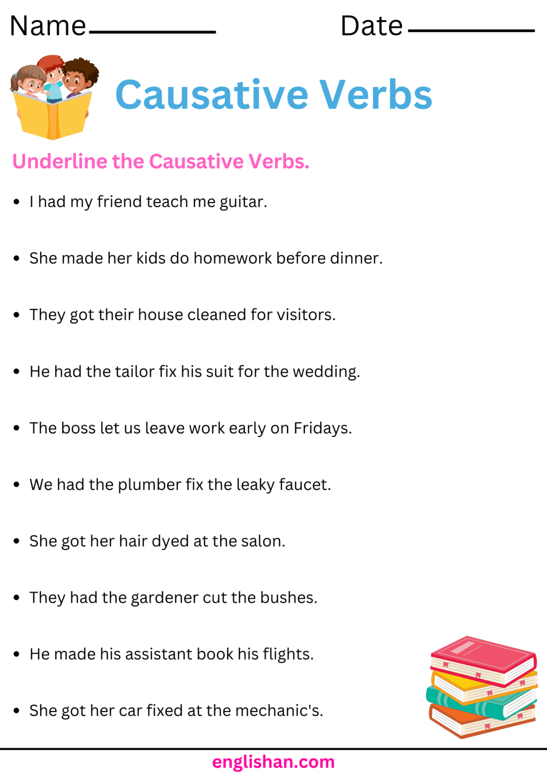 Causative Verbs Worksheets and Exercises with Answers