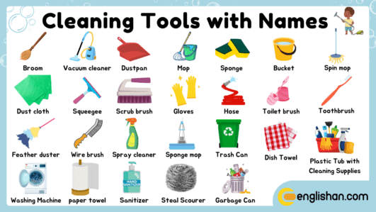 Cleaning Tools with Names with Pictures • Englishan