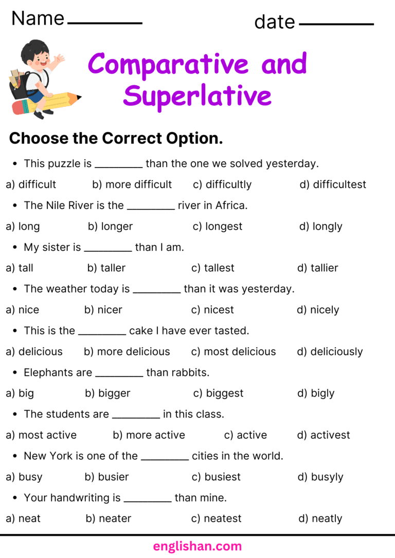 Comparative and Superlative Worksheets and Exercises