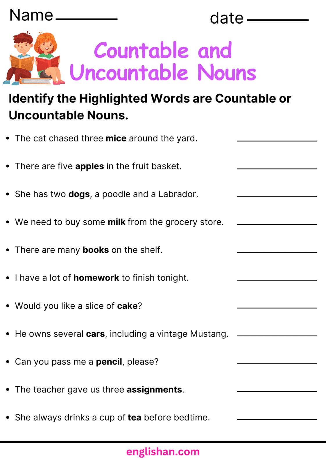 Arbeitsblatt Countable And Uncountable Nouns EIGU Arbeitsblatt Countable And Uncountable Nouns EIGU
