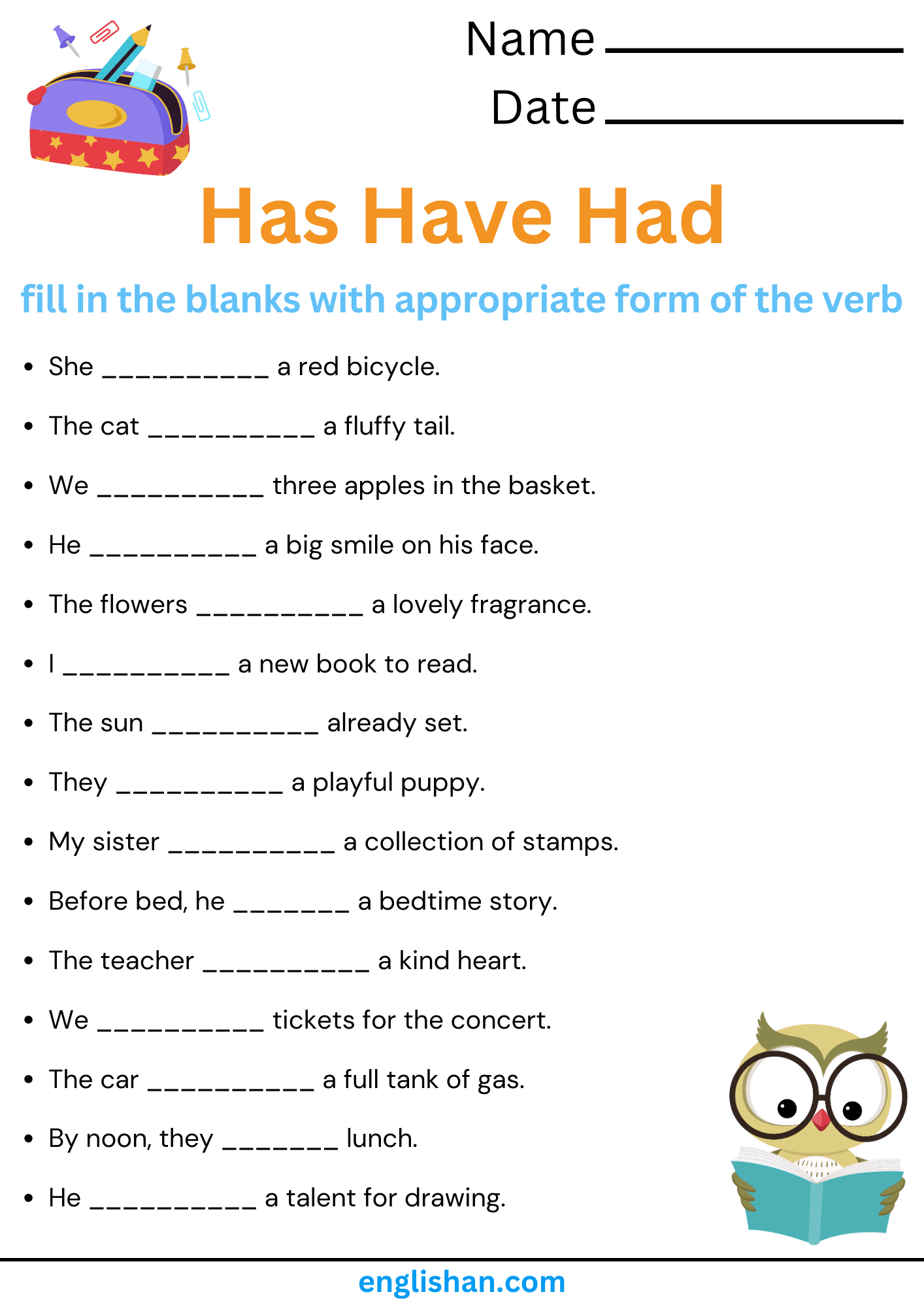 Has Have Had Worksheets And Exercises With Answers Has Have Had Worksheets And Exercises With Answers