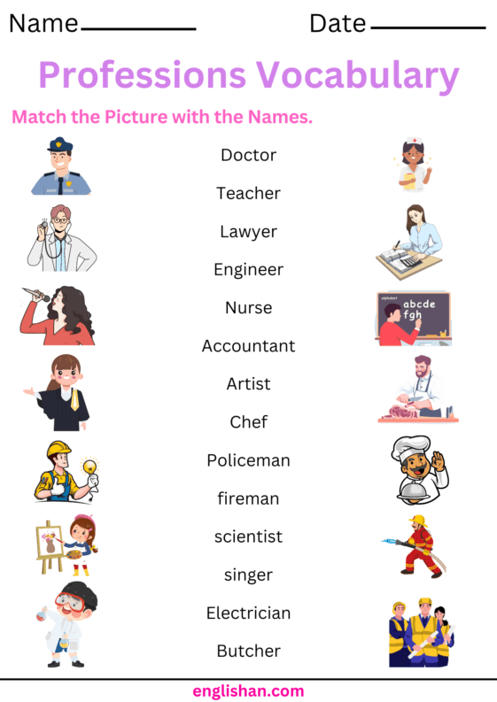 Professions Vocabulary Worksheet and Exercises