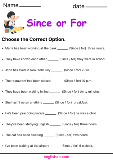 Since and For Worksheets and Exercises with Answers • Englishan