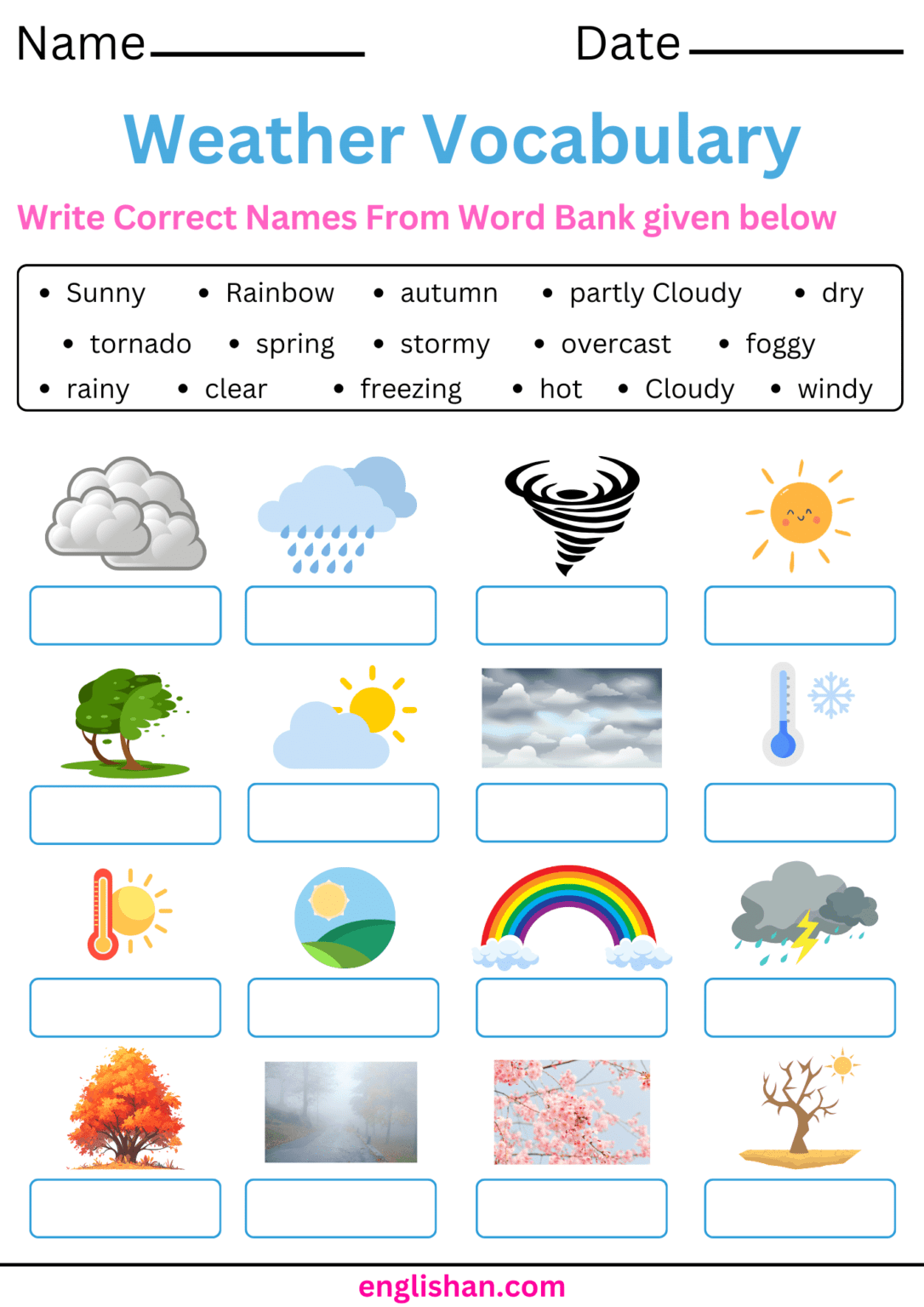 Weather Vocabulary Worksheets and Exercises • Englishan
