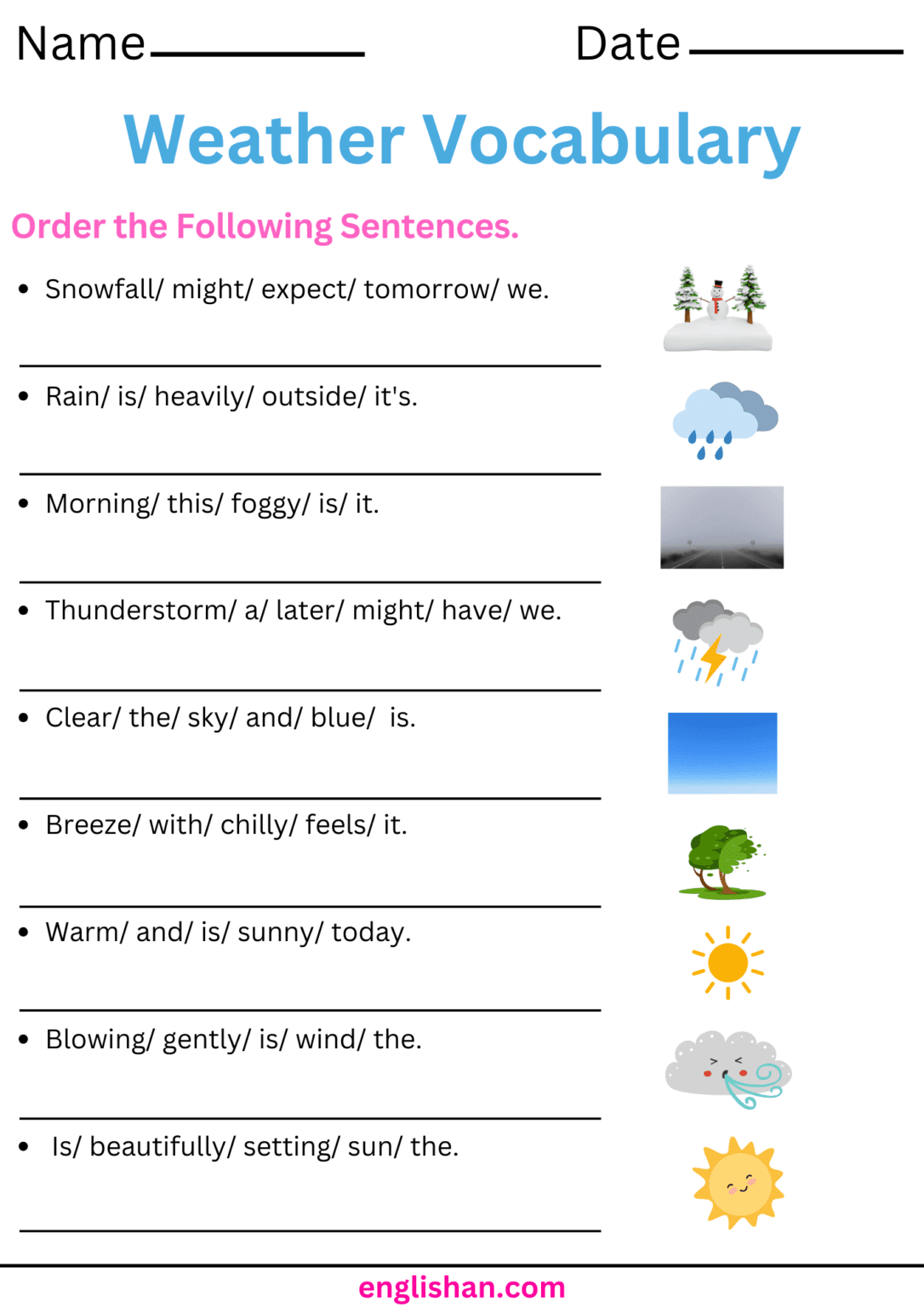 Weather Vocabulary Worksheets and Exercises • Englishan