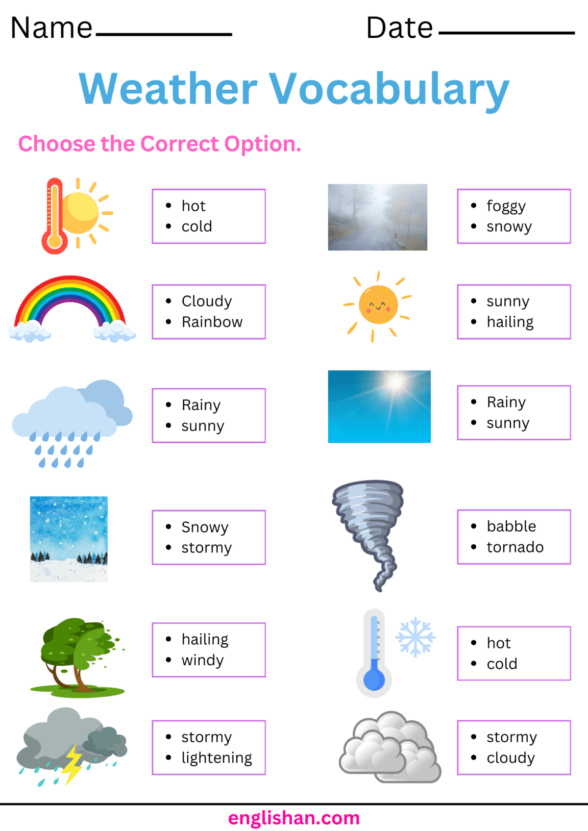 Weather Vocabulary Worksheets and Exercises • Englishan